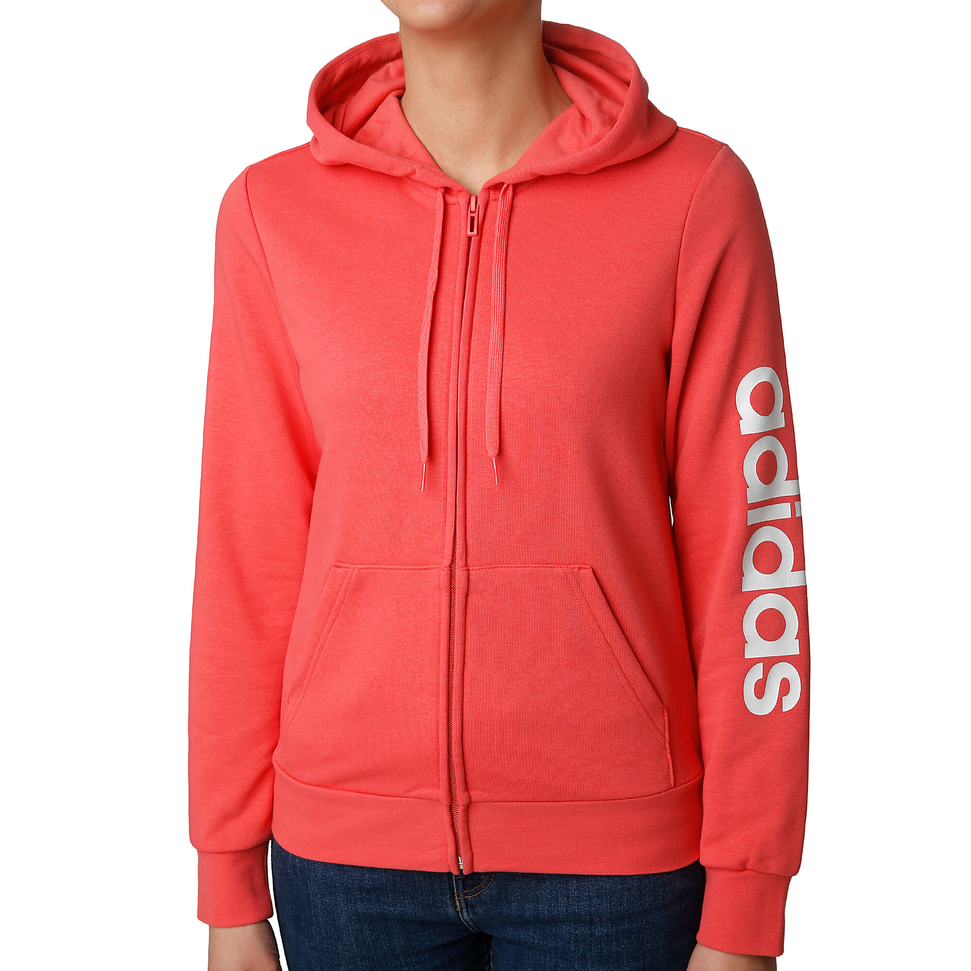 adidas Essentials Linear Full-Zip Felpa Con Cappuccio Donna Corallo ...